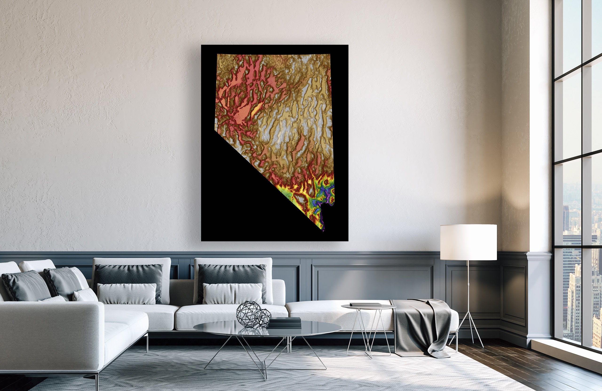Nevada Color Elevation Map - Etsy