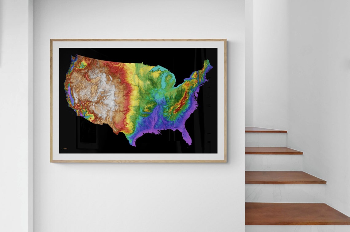 USA Color Elevation Map (contiguous States) With State Boundaries - Etsy