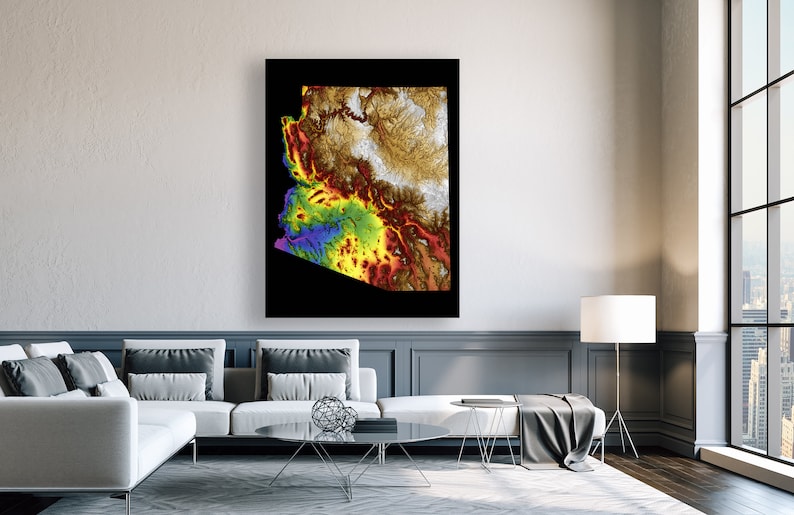 Arizona Color Elevation Map - Etsy