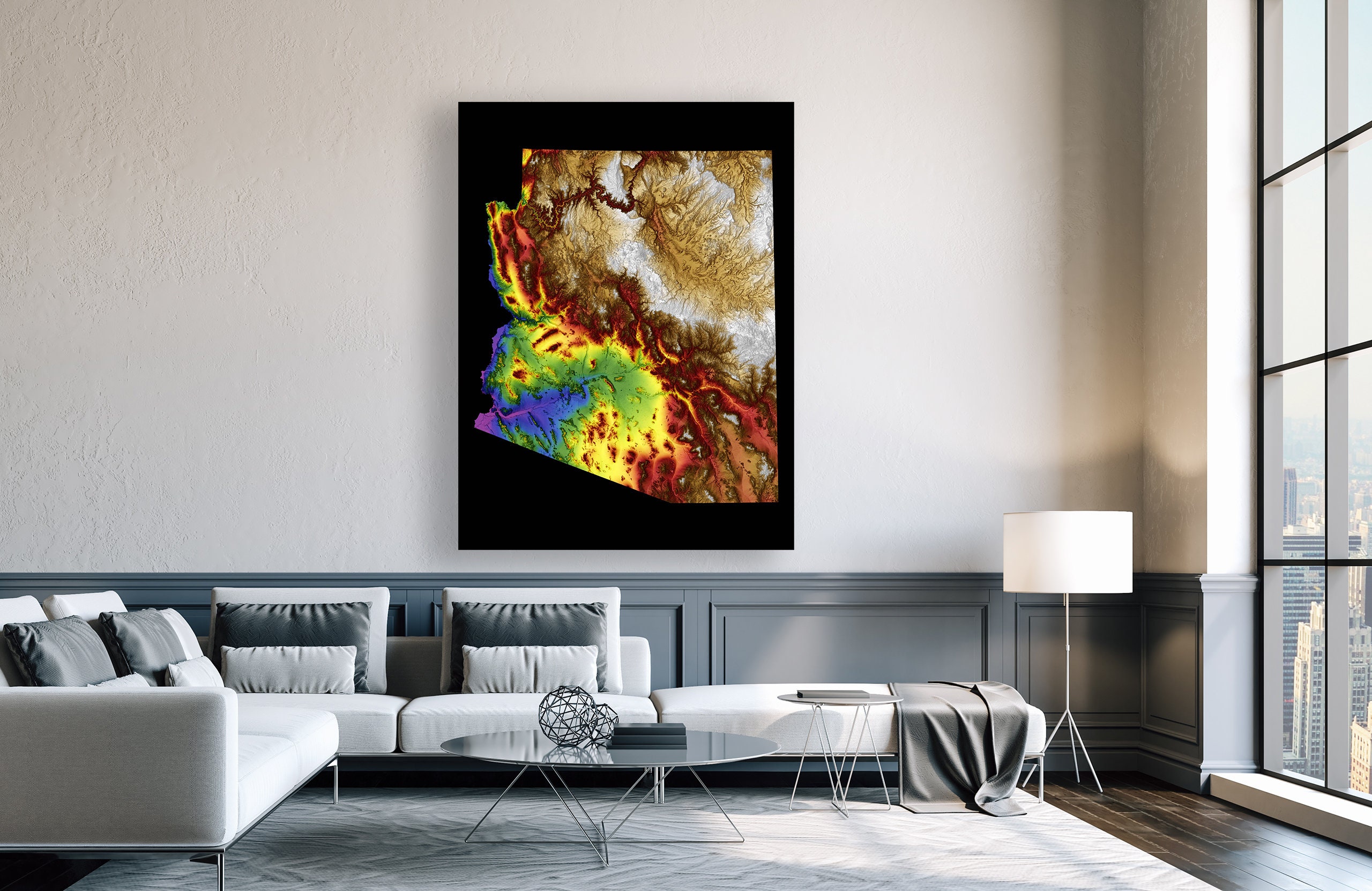 Arizona Color Elevation Map - Etsy