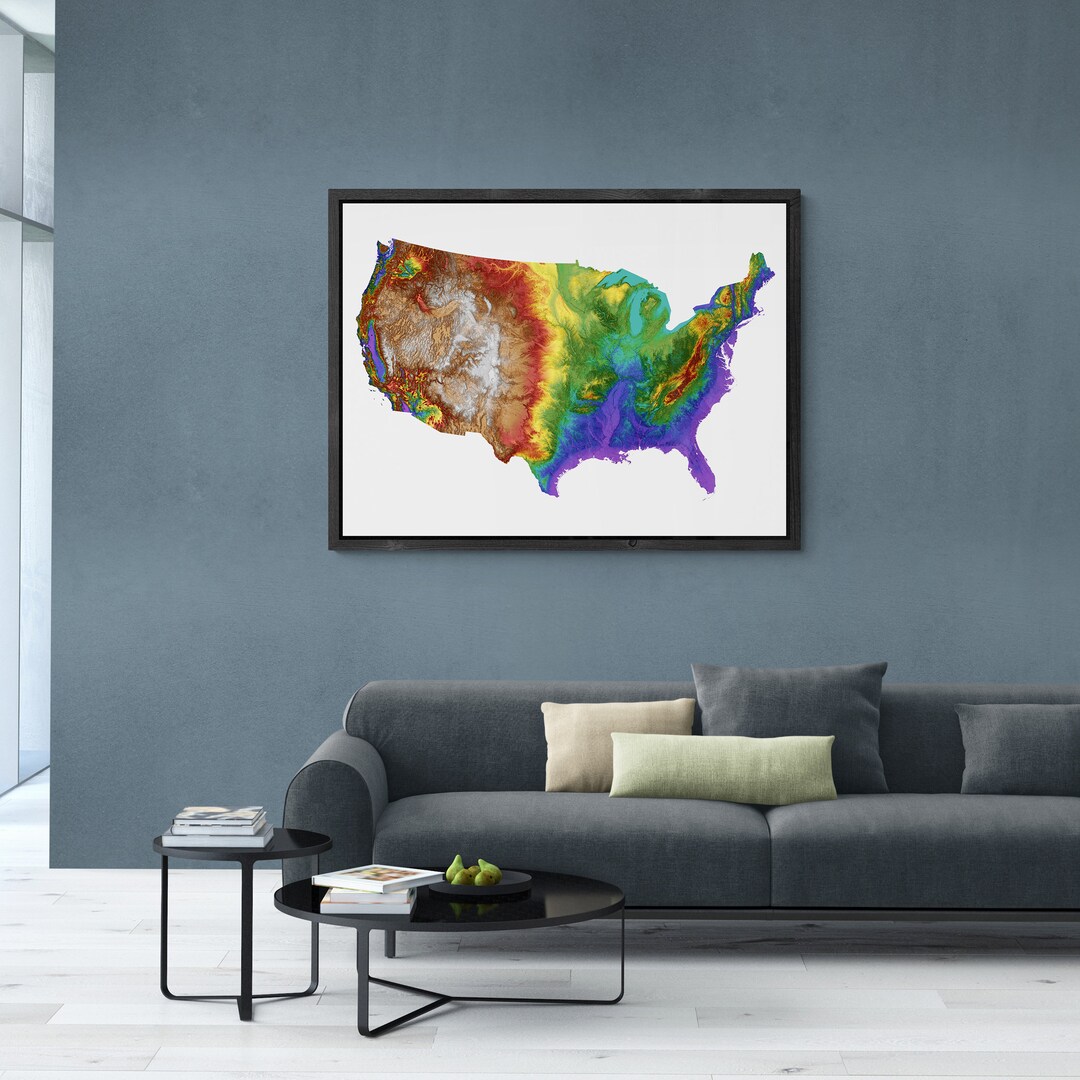 USA Color Terrain Map Poster Print - Etsy