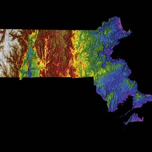 Massachusetts Color Elevation Map - Etsy