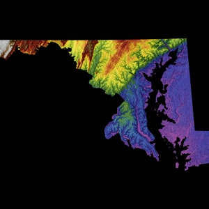 Maryland Color Elevation Map - Etsy