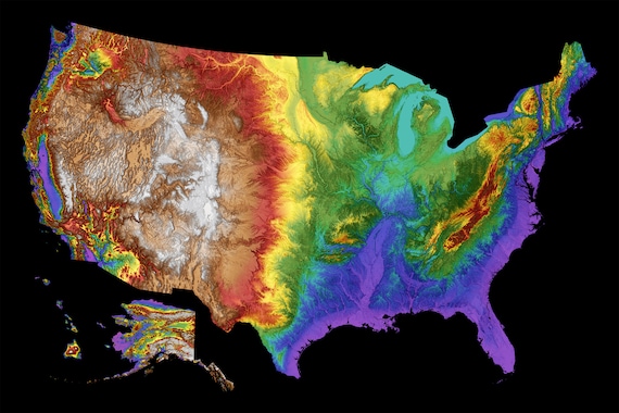 Us Maps United States Elevation US Topo Terrain Relief Vector Map 01