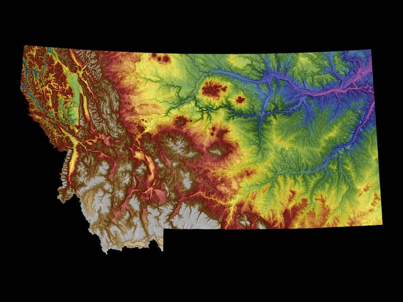 Montana Color Elevation Map - Etsy