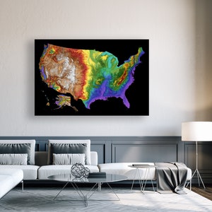 USA Color Elevation Map - Etsy