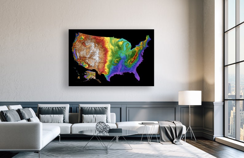 USA Color Elevation Map - Etsy