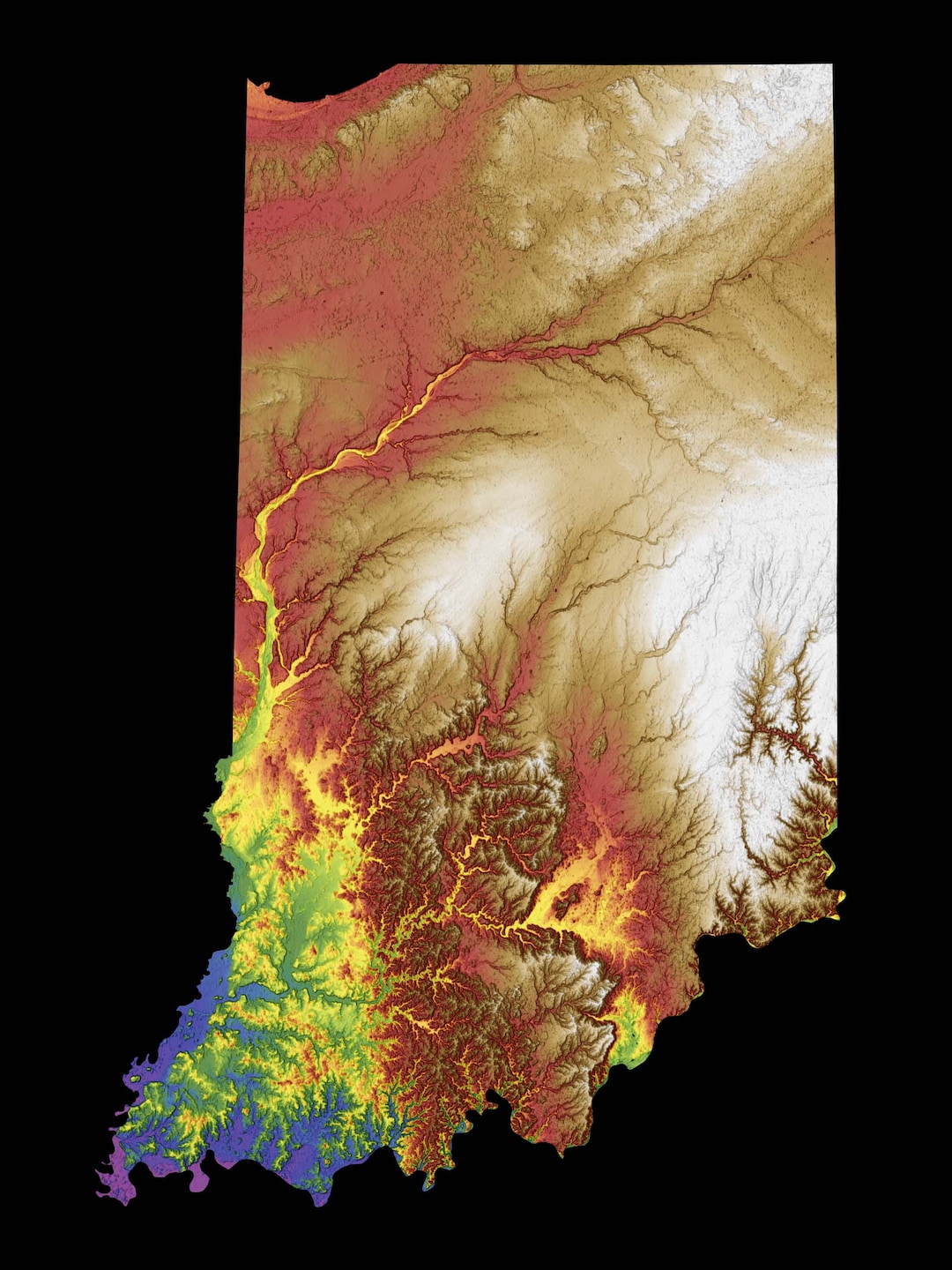 Indiana Color Elevation Map - Etsy