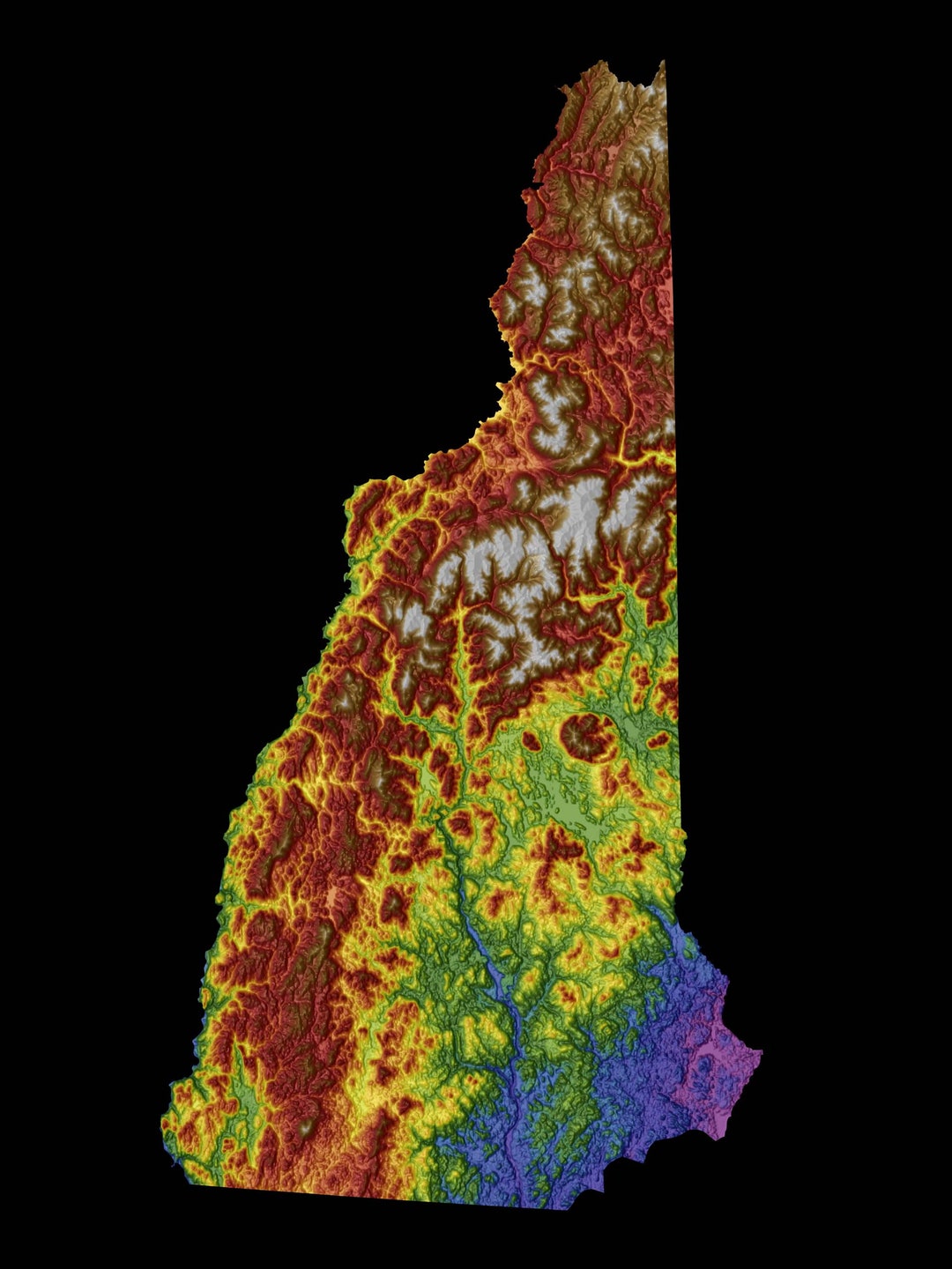 New Hampshire Color Elevation Map - Etsy