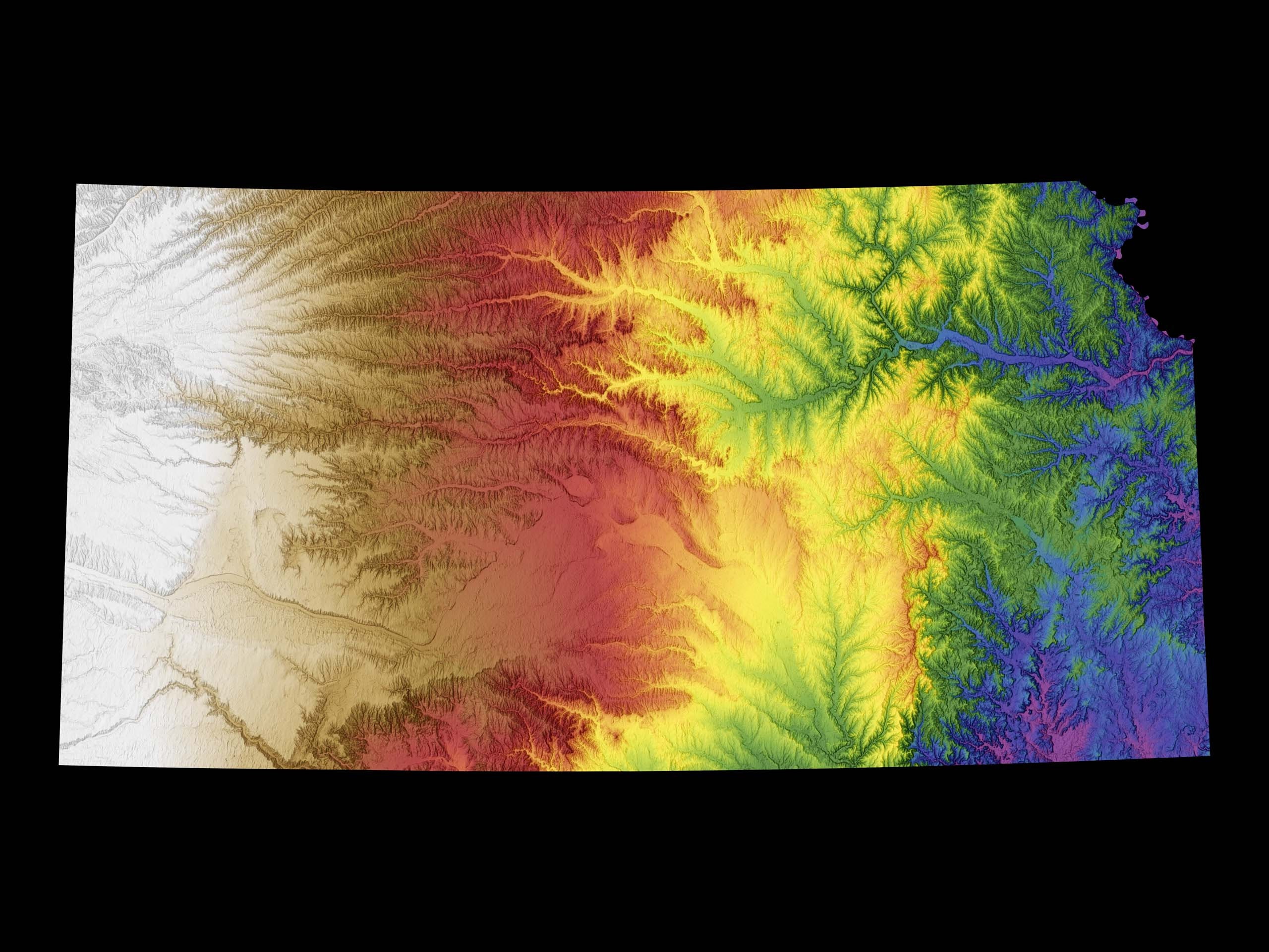 Kansas Color Elevation Map - Etsy