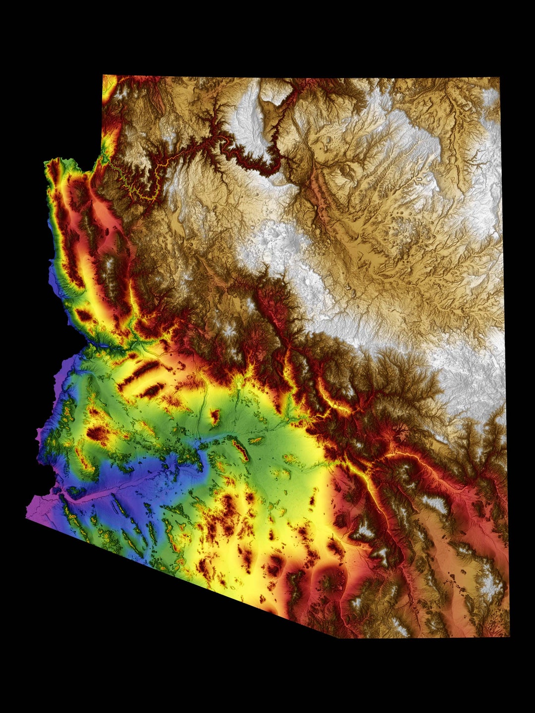 Arizona Color Elevation Map - Etsy