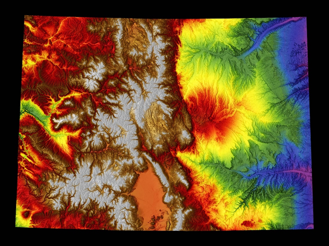 Colorado Color Elevation Map - Etsy