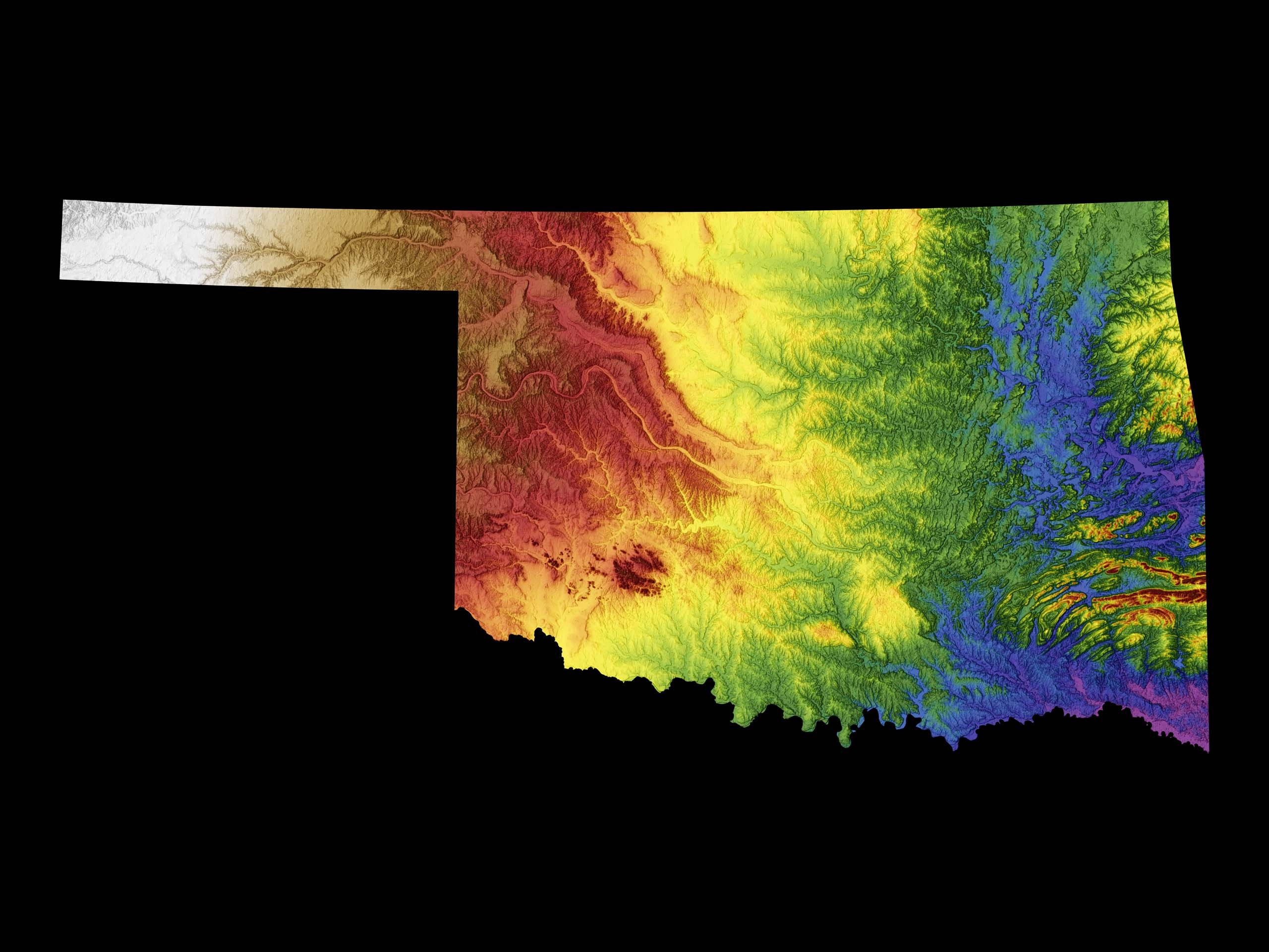 Oklahoma Color Elevation Map - Etsy