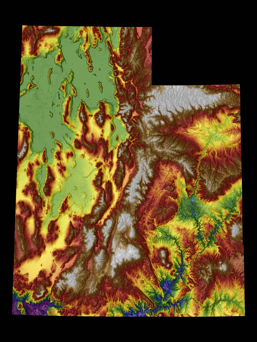 Utah Color Elevation Map - Etsy