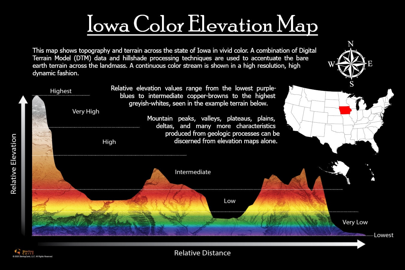 Iowa Color Elevation Map - Etsy