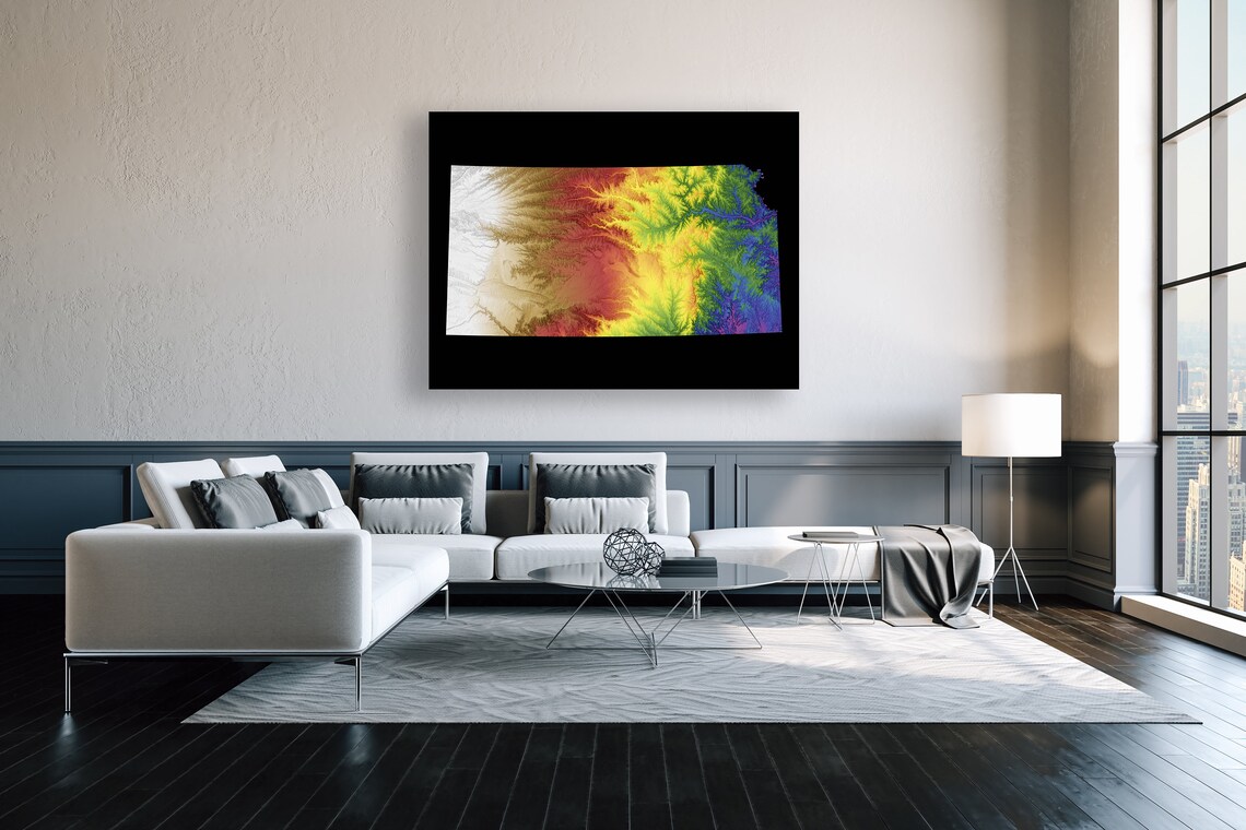 Kansas Color Elevation Map - Etsy