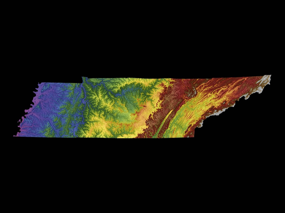 Tennessee Color Elevation Map - Etsy