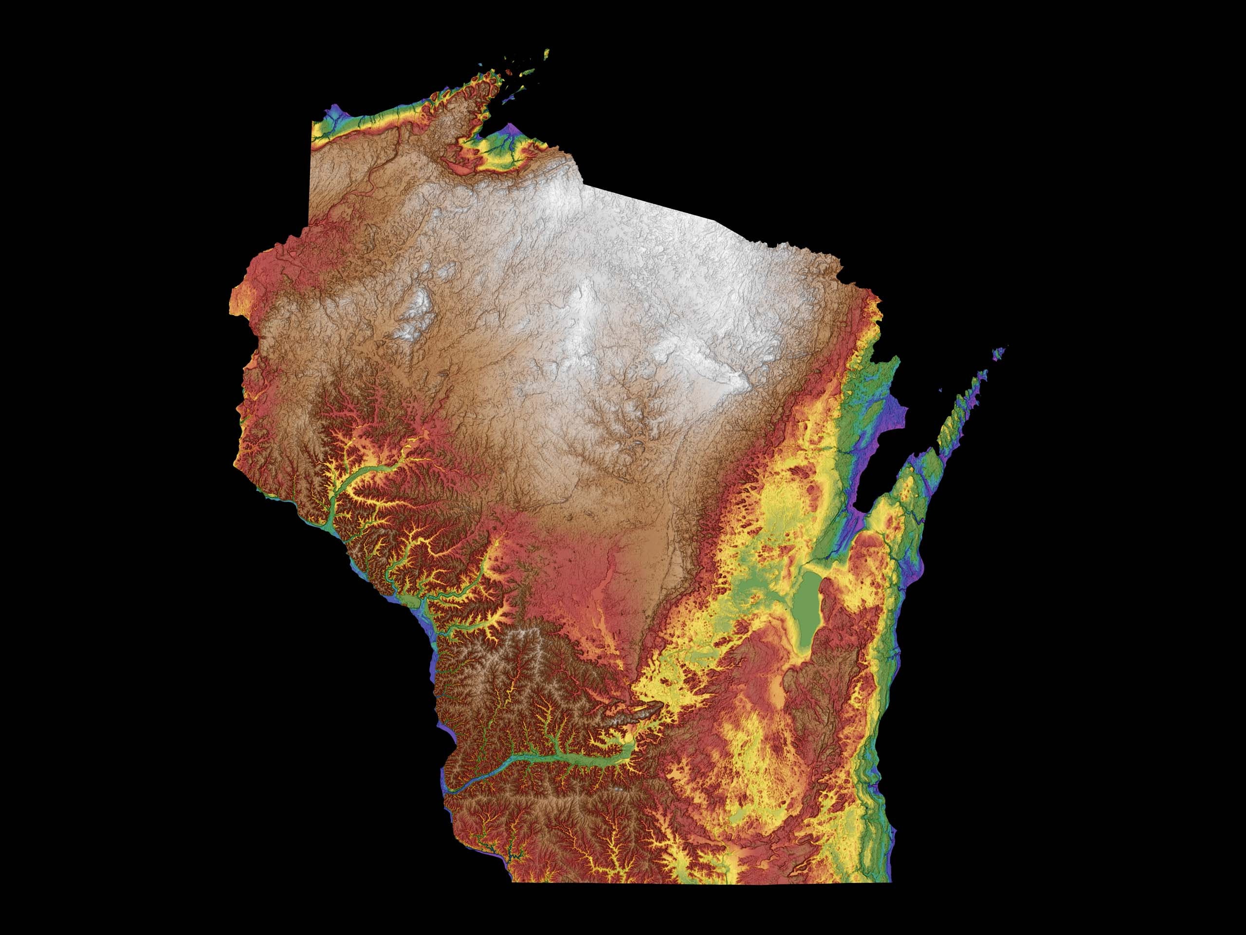 Wisconsin Color Elevation Map - Etsy