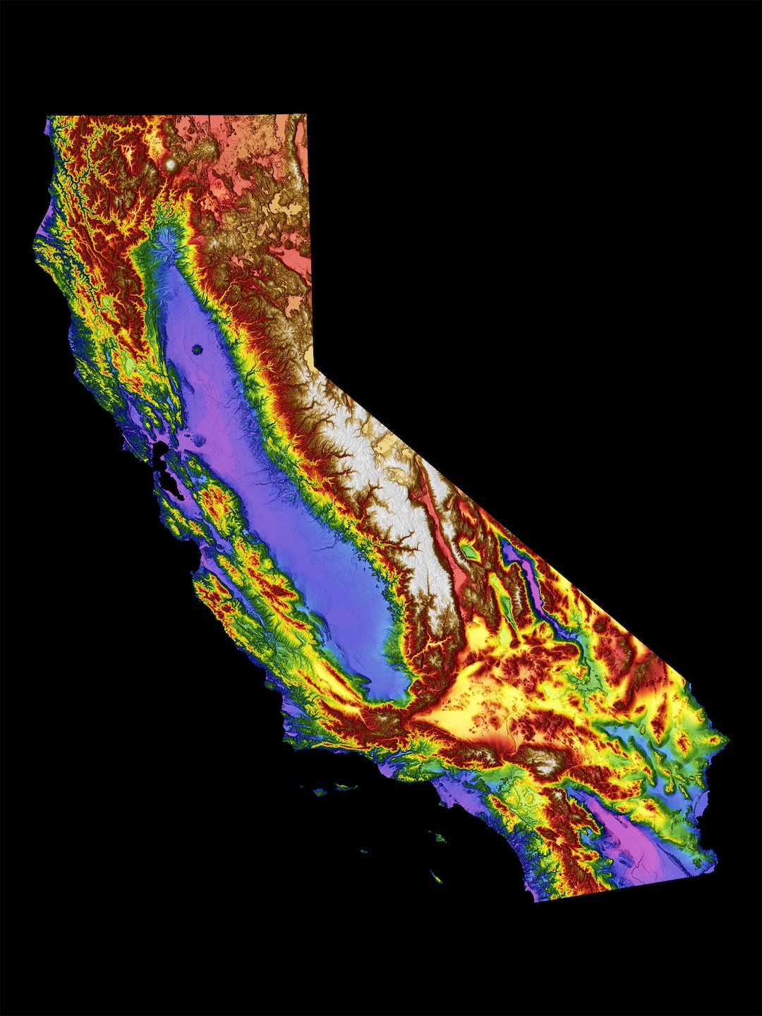 Elevation map of california