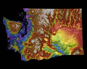 USA Color Elevation Map contiguous States With State | Etsy
