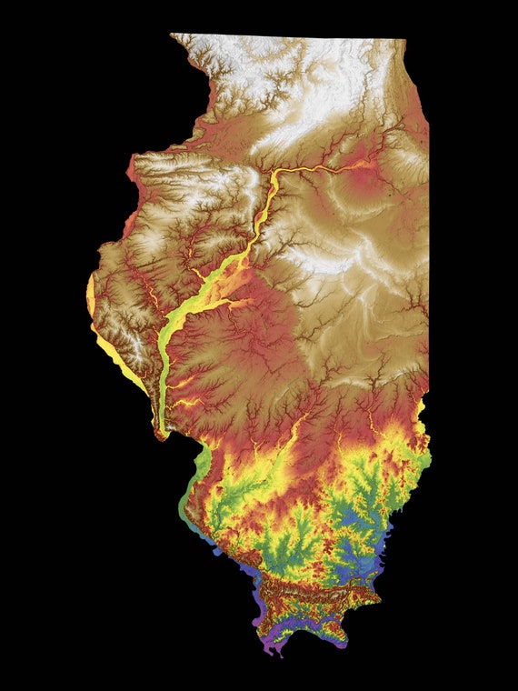 Illinois Color Elevation Map - Etsy