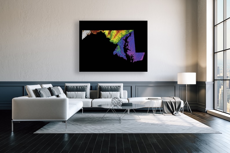 Maryland Color Elevation Map - Etsy