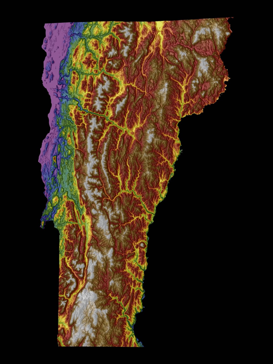 Vermont Color Elevation Map - Etsy