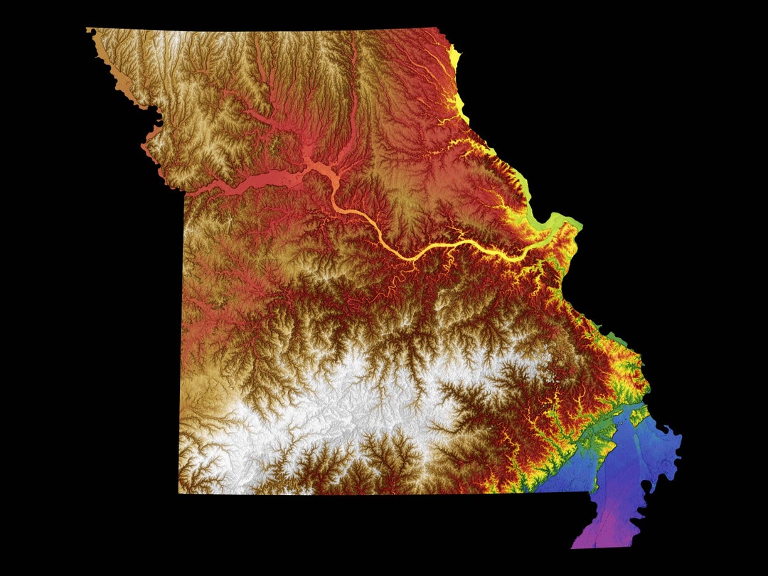 Missouri Color Elevation Map - Etsy
