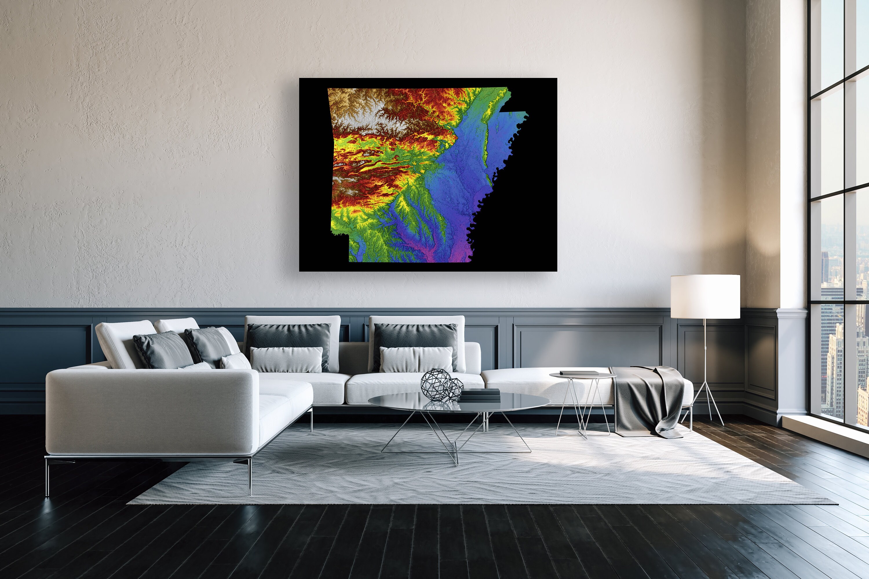 Arkansas Color Elevation Map - Etsy