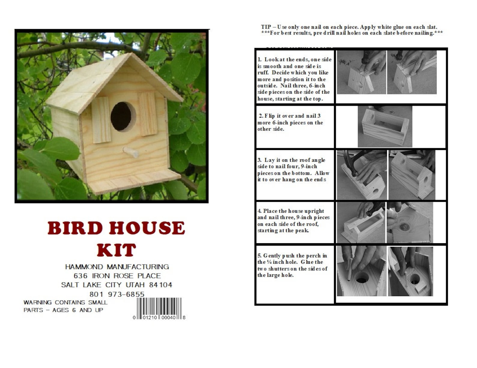 Wood Bird House Kit Complete With Nails DIY Wooden Project Gifts STEM ...