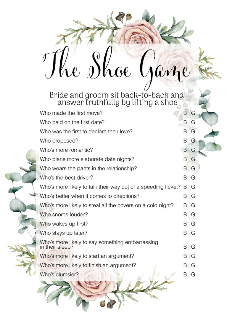 The Shoe Game, Printable Wedding/bachelorette Games, Instant Download ...