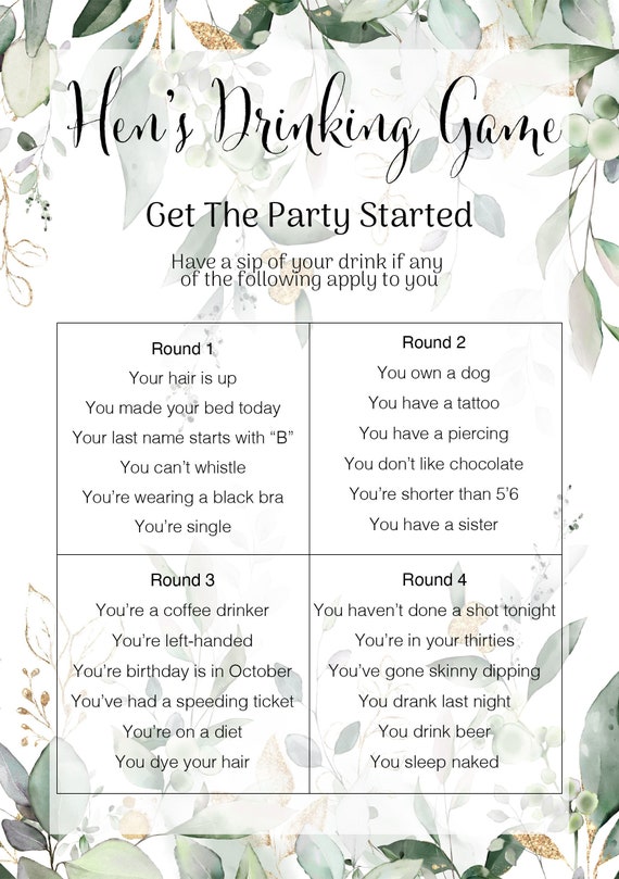 Hens Drinking Game Printable Bachelorette Games Instant - Etsy