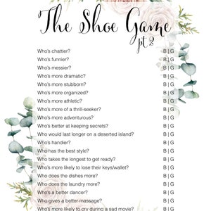 The Shoe Game, Printable Wedding/bachelorette Games, Instant Download ...