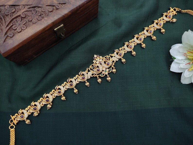 India Kempu Matt Finish Gold Plated Hip Chain/saree Challa - Etsy