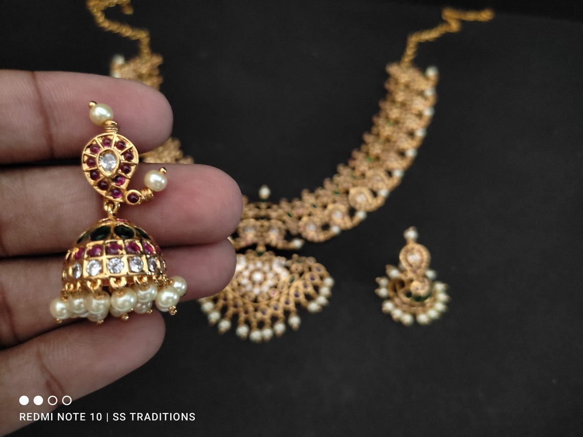 Indian Necklace Set Kempu Necklace Set Gold Plated Indian - Etsy