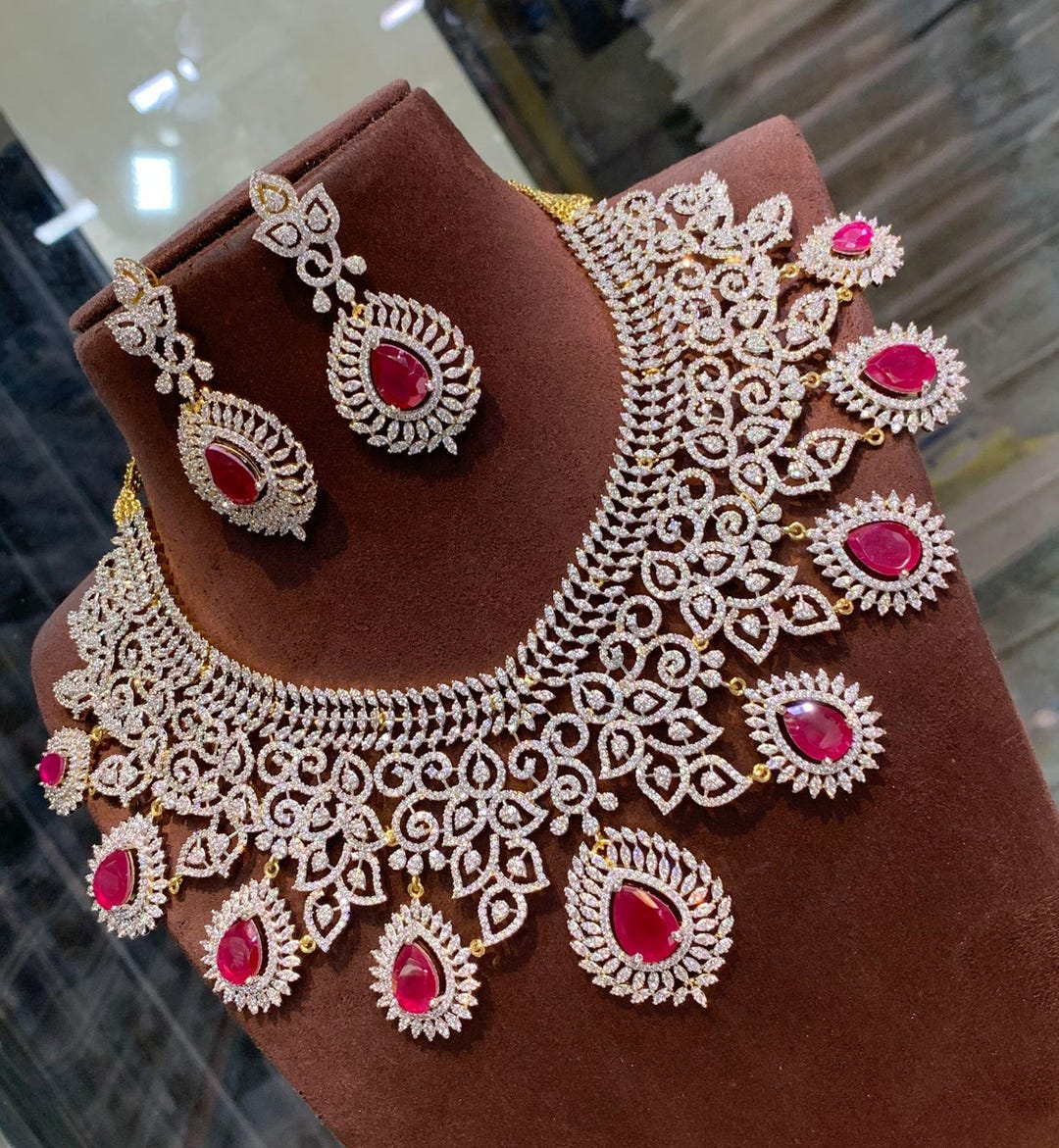 Elegant American Diamond Necklace Set/ Reception Jewelry/ Bollywood ...