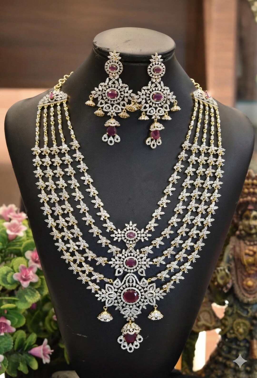 American Diamond Rani Haar Bridal Jewelry Set Indian Wedding Necklace ...