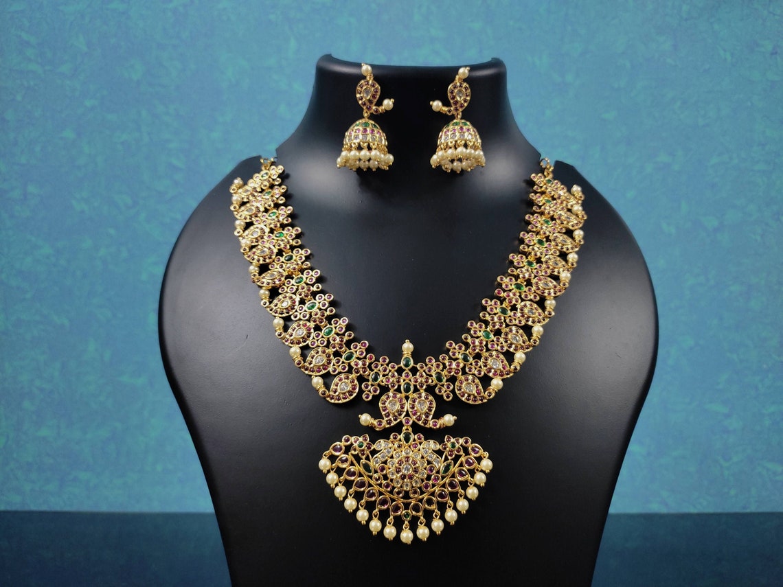 Indian necklace set kempu necklace set Gold Plated Indian | Etsy