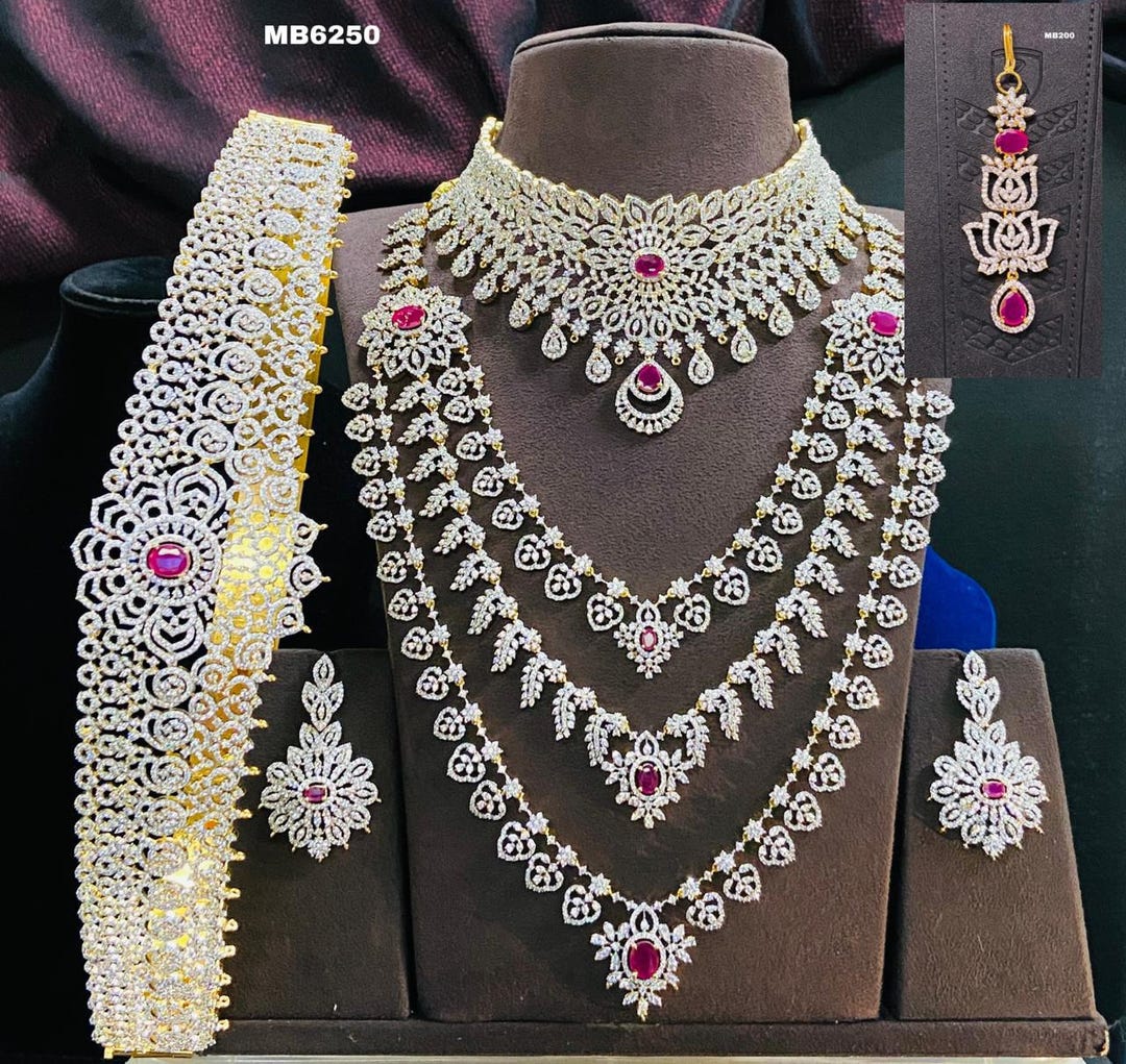 Bridal Ruby Necklace Set - Indian Wedding Zirconia Jewelry - Etsy