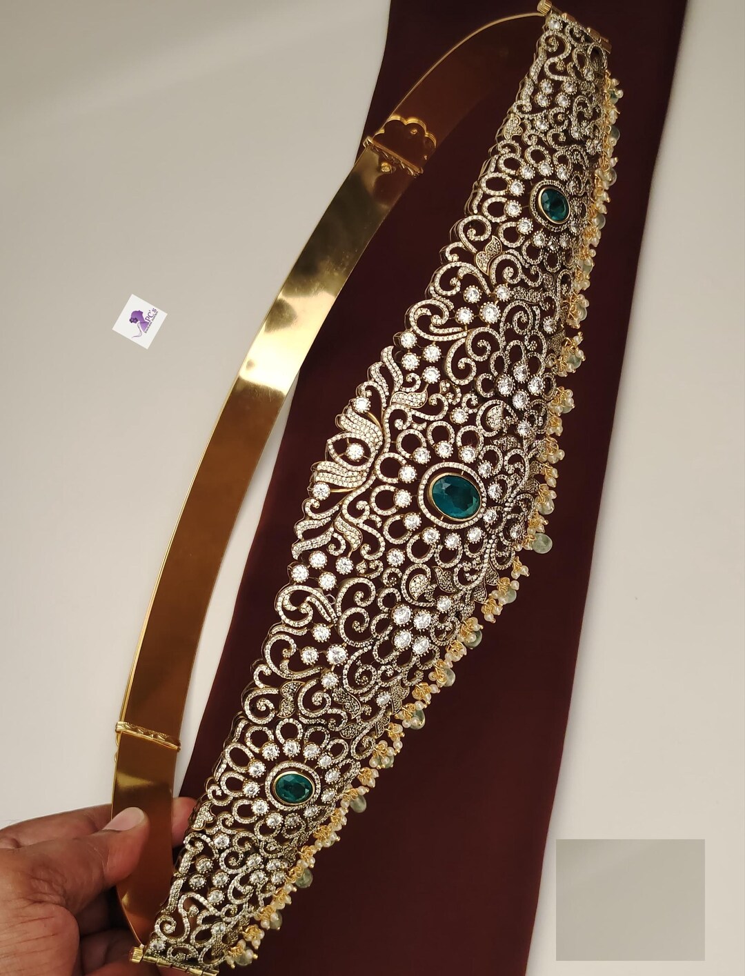 Adult Size Hipbelt/ Victoian Design Hip Belt/cz Gold Vaddanam/green ...