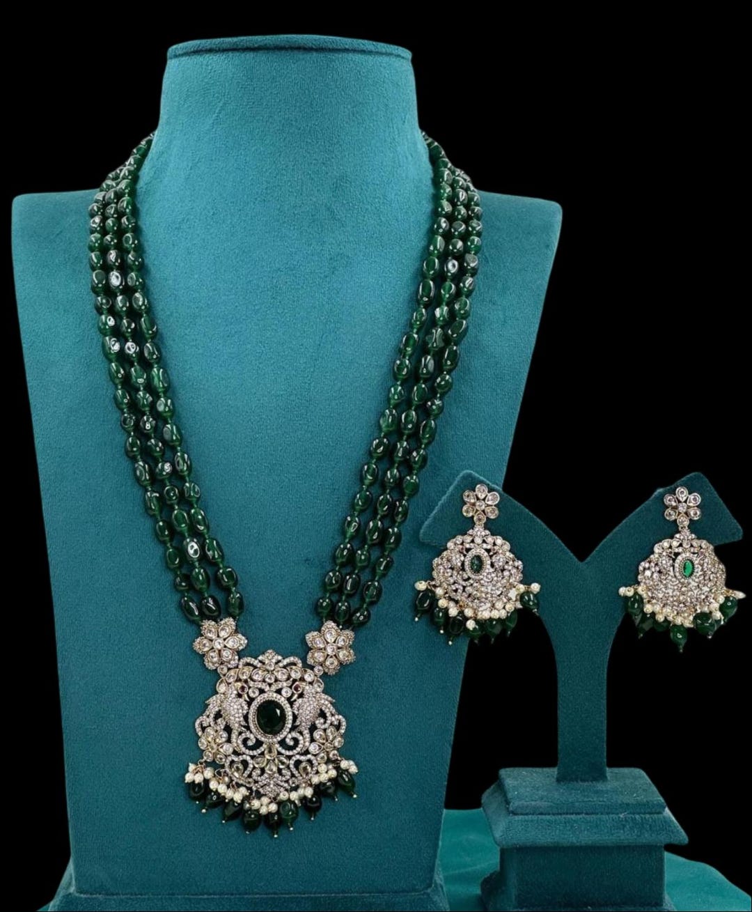 Semi-precious Beads With Victorian Pendant Haaram Necklace Set ...