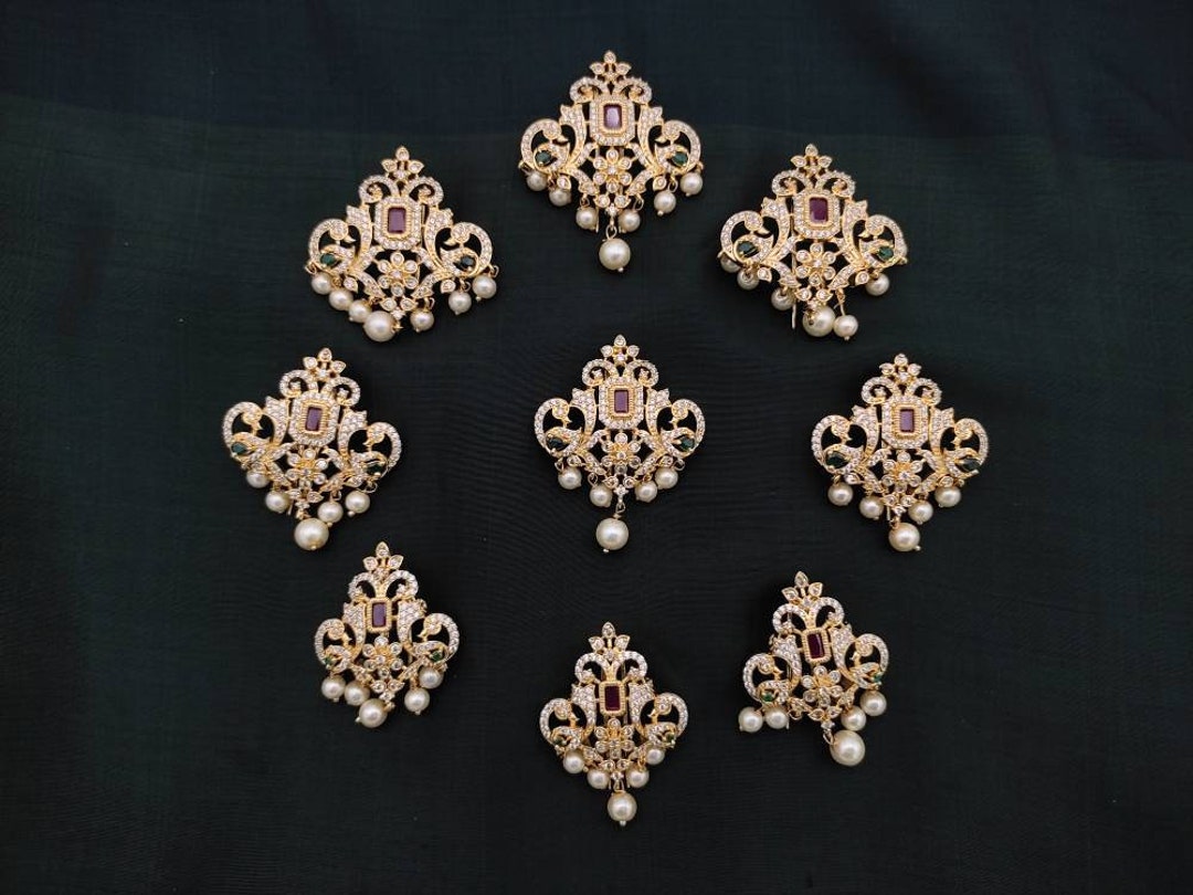 India CZ Gold Hair Clip Set/india Hair Decor/9 Hair Braid Clip/south ...