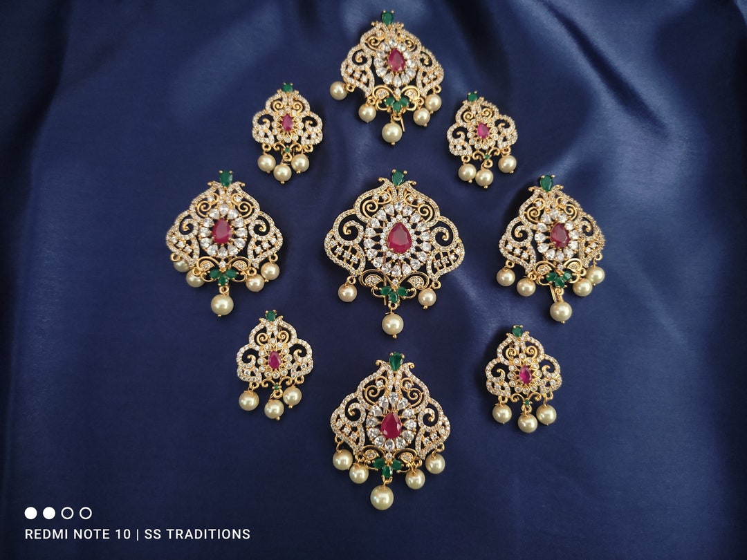 India CZ Gold Hair Clip Set/india Hair Decor/9 Hair Braid Clip/south ...