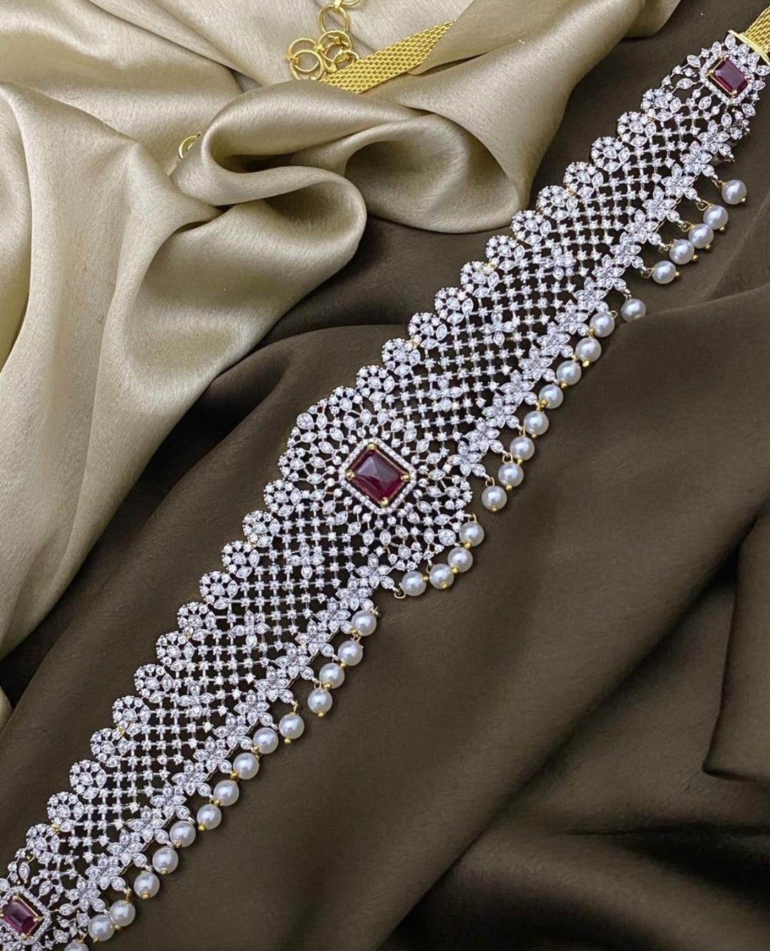 Elegant American Diamond Waistbelt/diamond Vaddanam/hip Belt ...