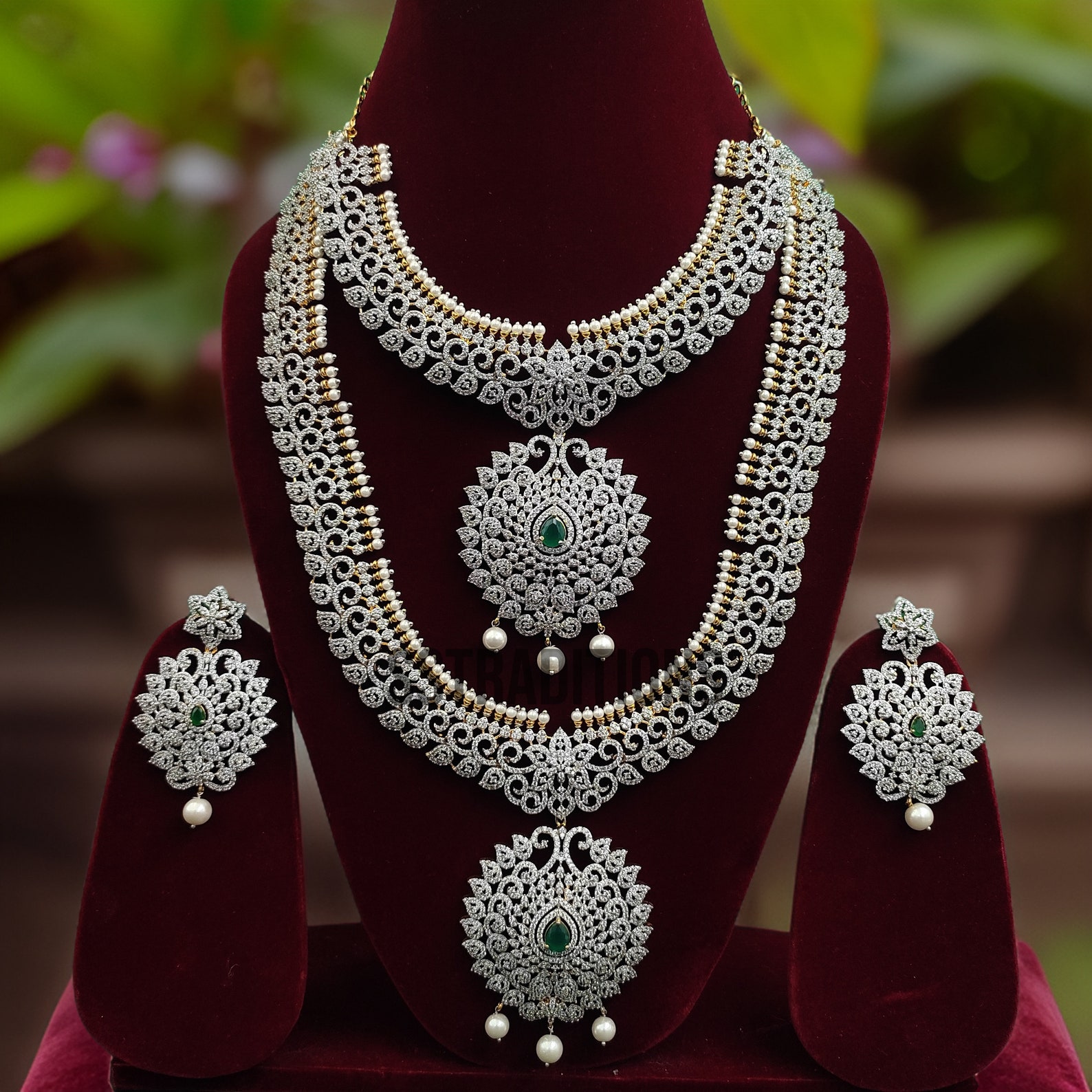 Emerald & American Diamond Bridal Necklace Set: Gold Plated India ...