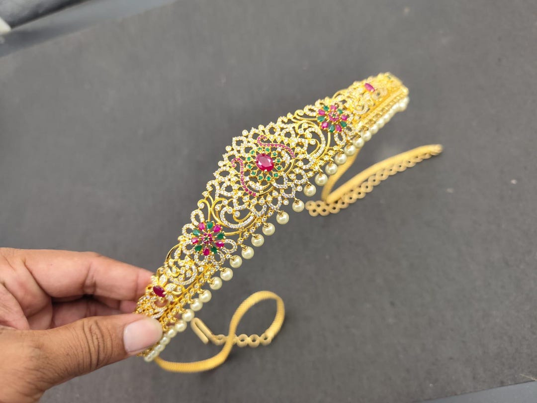 India Kempu Matt Finish Gold Plated Hip Chain/saree Challa Kamarbandh ...