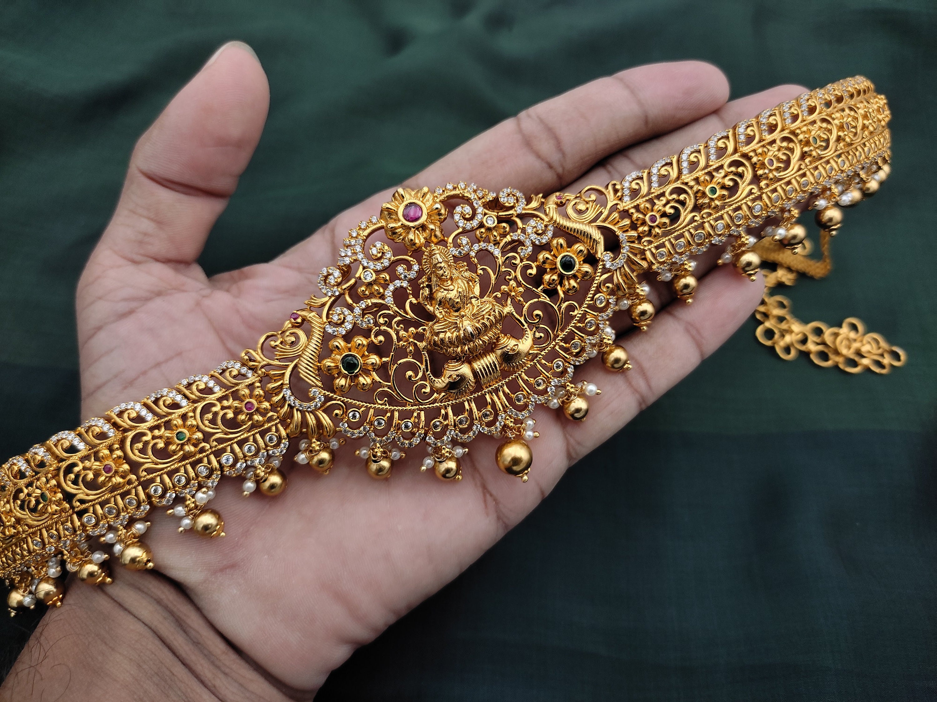 2 Designs Lakshmi Gold Hip Chains/india CZ Laxmi Belly Chain/antique ...