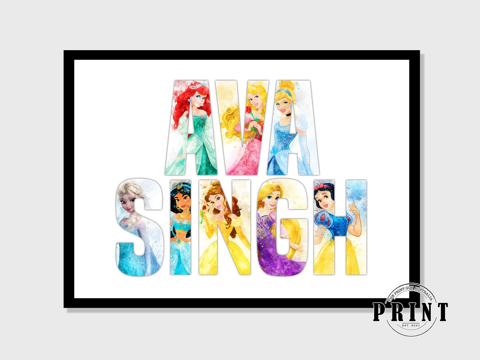 PRINCESS Personalised Disney Princess Name Print Kids Name | Etsy