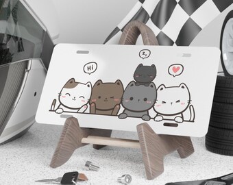 Cute Cat Waving Front License Plate License Plate Vanity Plate Cute ...