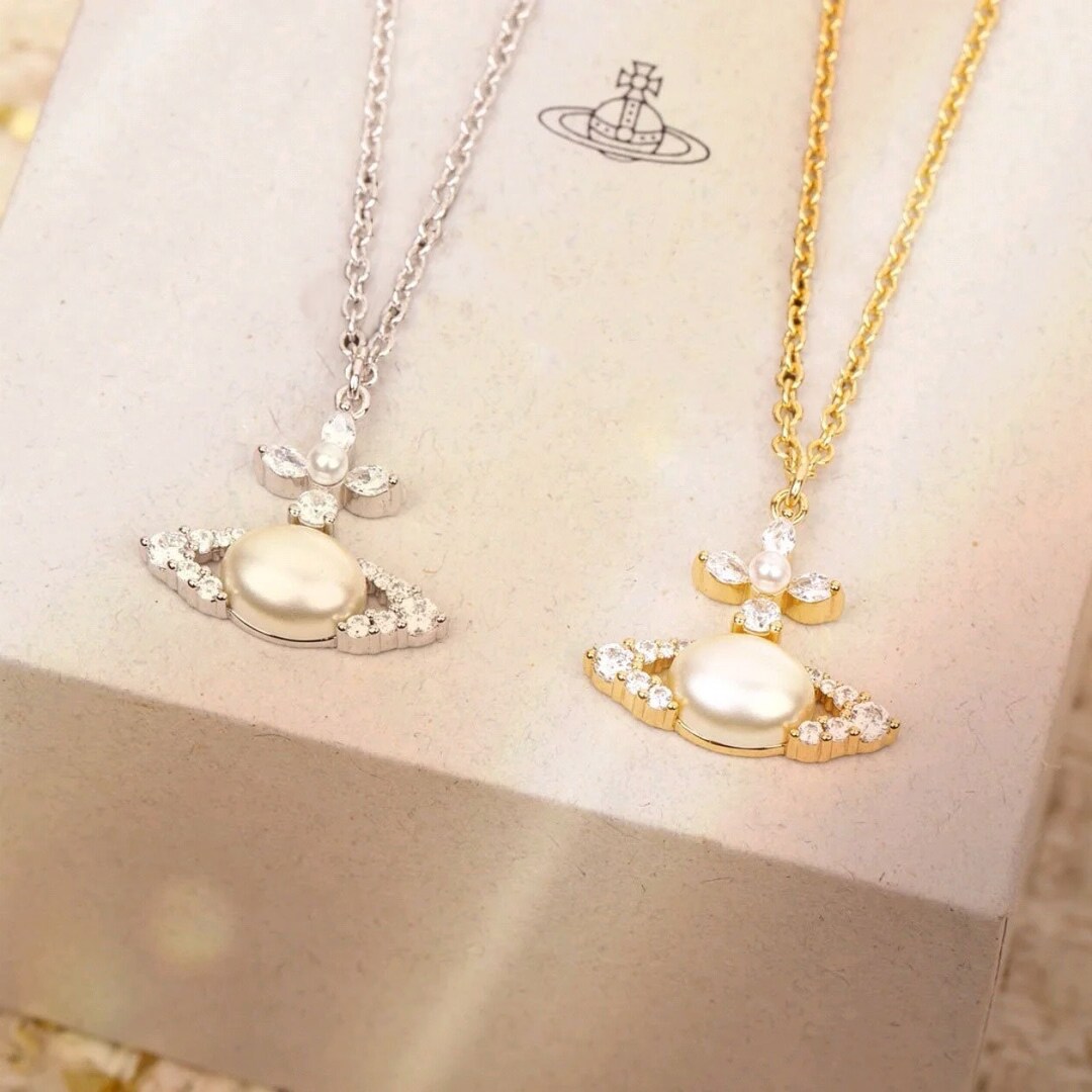 Silver Pearl Saturn Necklace Pearl Earrings Saturn Pearl Bracelet Women ...